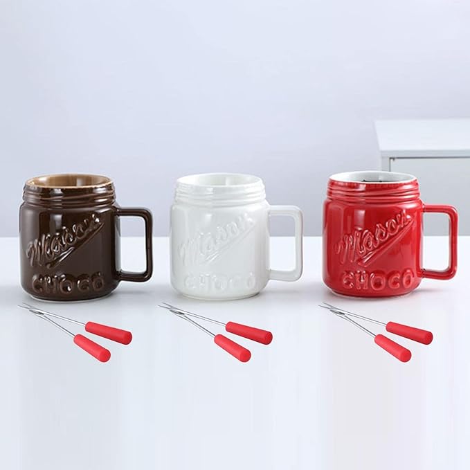 GAH Ceramic Fondue Mug with Forks Melting Pot Furnace White : Amazon.in ...