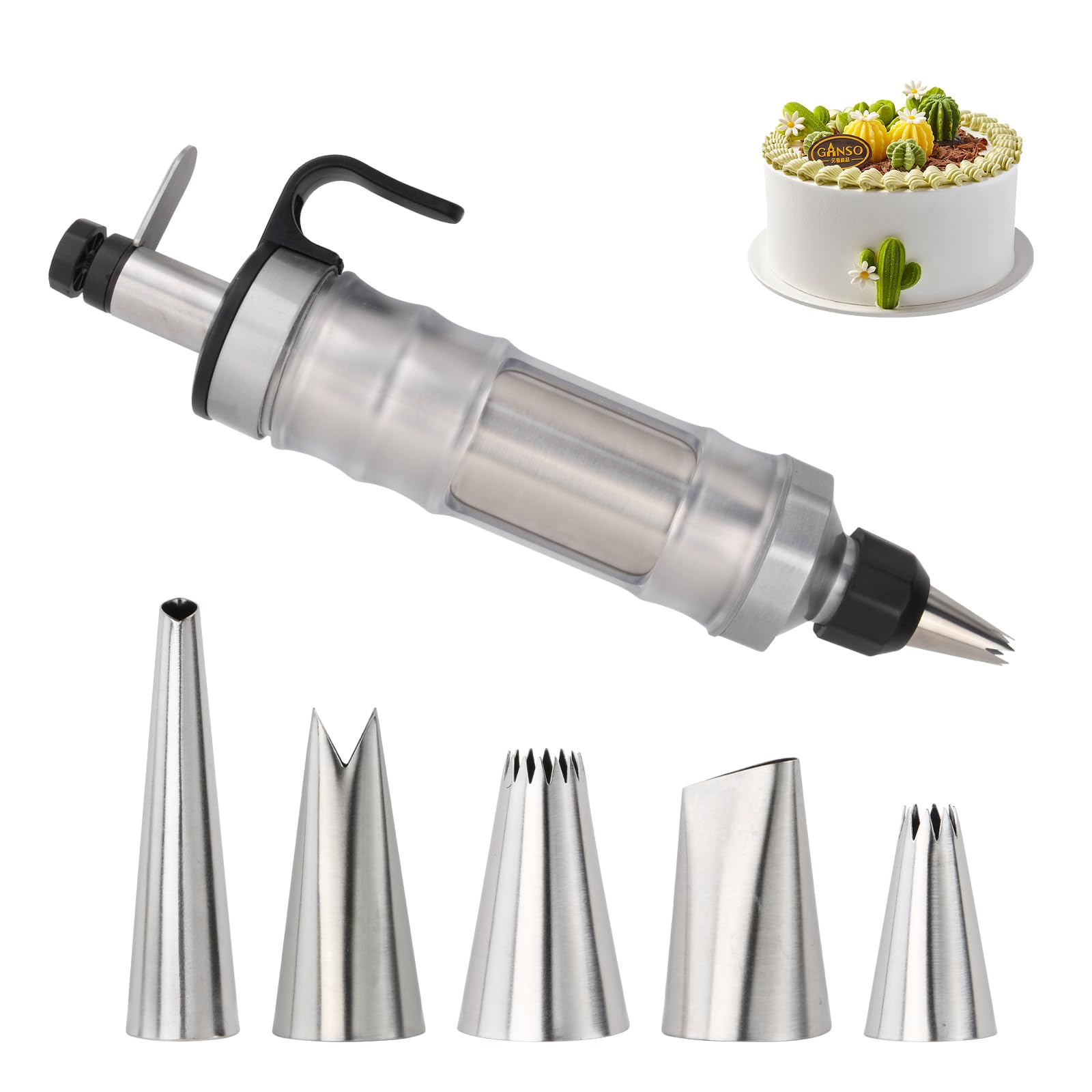 Volumoon Stainless Steel Cake Syringe with 7 Nozzles,Dessert Decorating ...