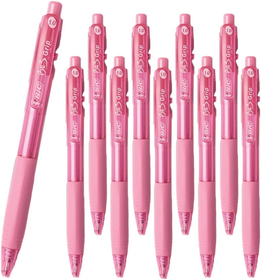 10 x BIC BU3 Grip Retractable Ballpoint Pen with slide click Retraction ...