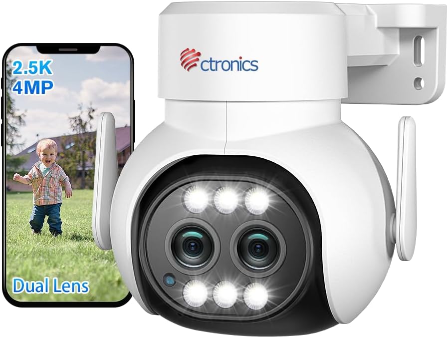 Ctronics 2.5K 4MP Telecamera Wi-Fi Esterno con Doppio Obiettivo, PTZ ...