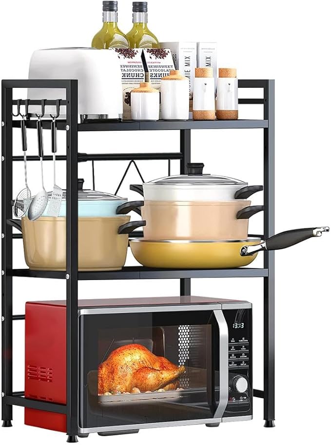 NETEL Large Capacity Microwave Oven Shelf with 8 Hooks, Stainless Steel ...