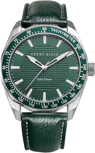 Amazon.com: Perry Ellis Solar Powered Mens Watch | Vegan Leather Water ...