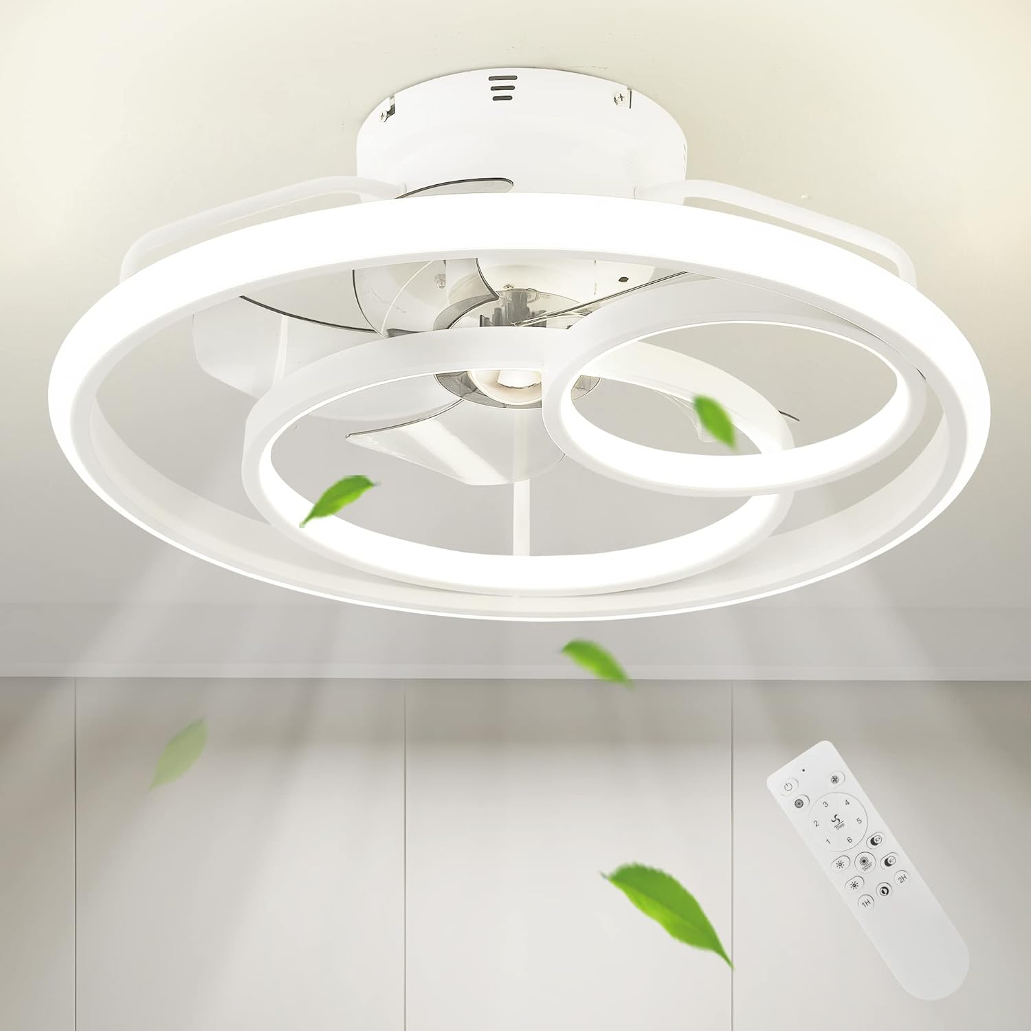 Modern Ceiling Fan with Light Remote Control, Reversible Flush Mount ...