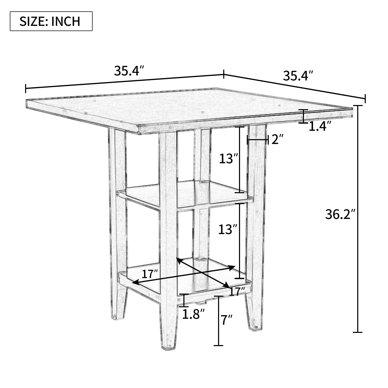 Knocbel 35.4" Square Counter Height Dining Table with 2-Tier Open ...