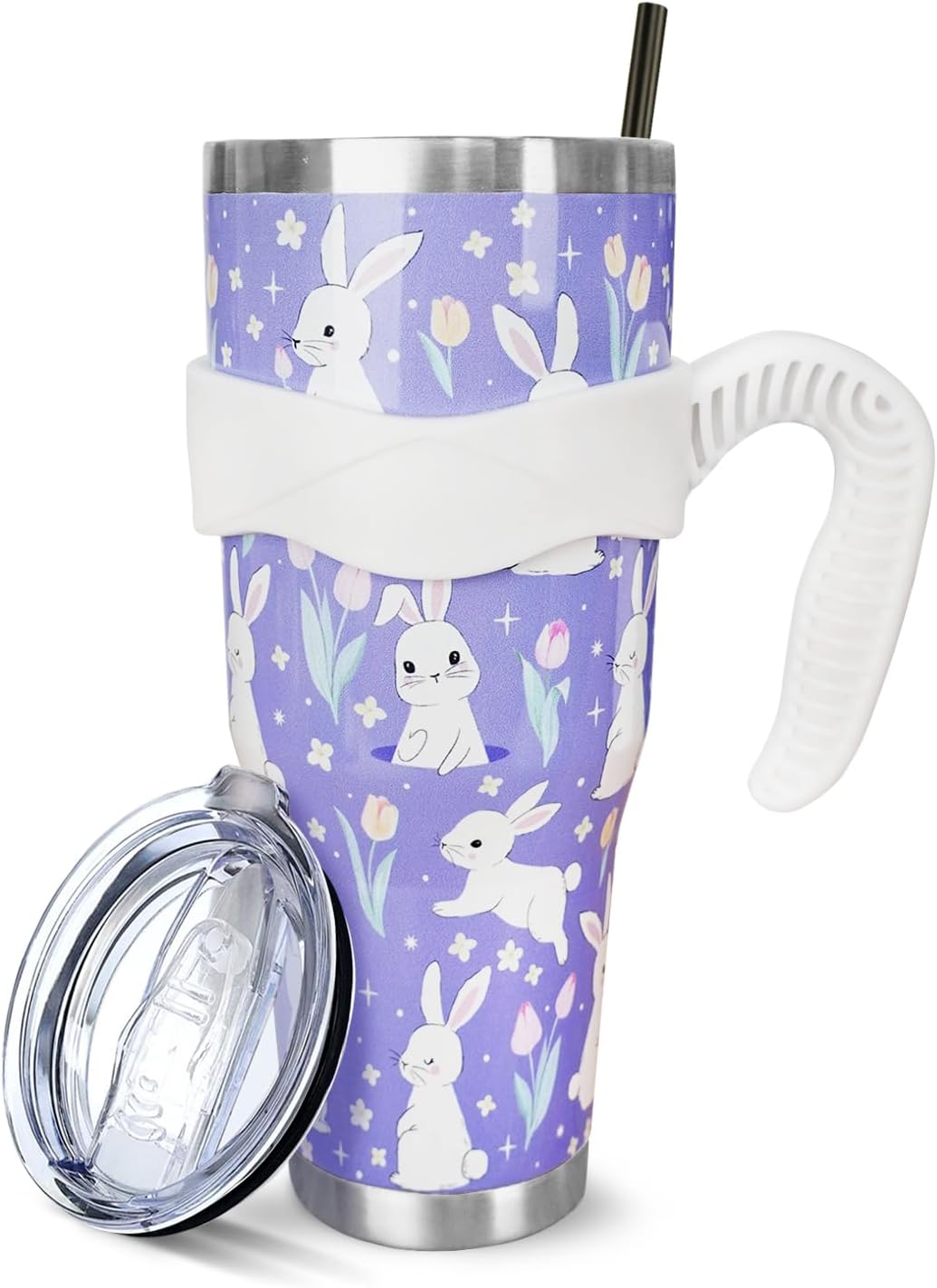 Amazon.com | Bunny 40 Oz Tumbler with Handle and Straw, Rabbit Floral ...