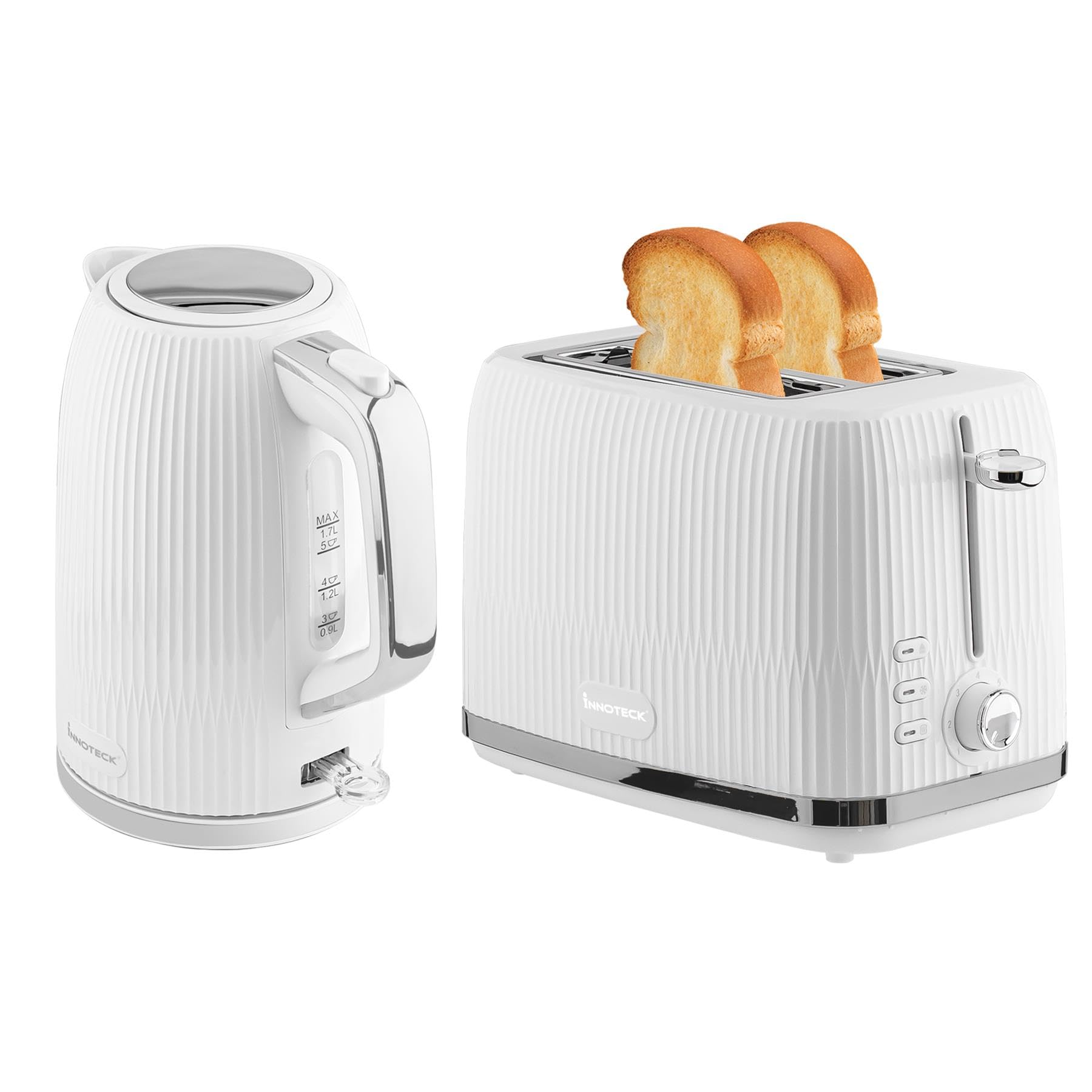 Innoteck Kitchen Pro 1.7L Electric Kettle & Toaster Set - White Ridged ...