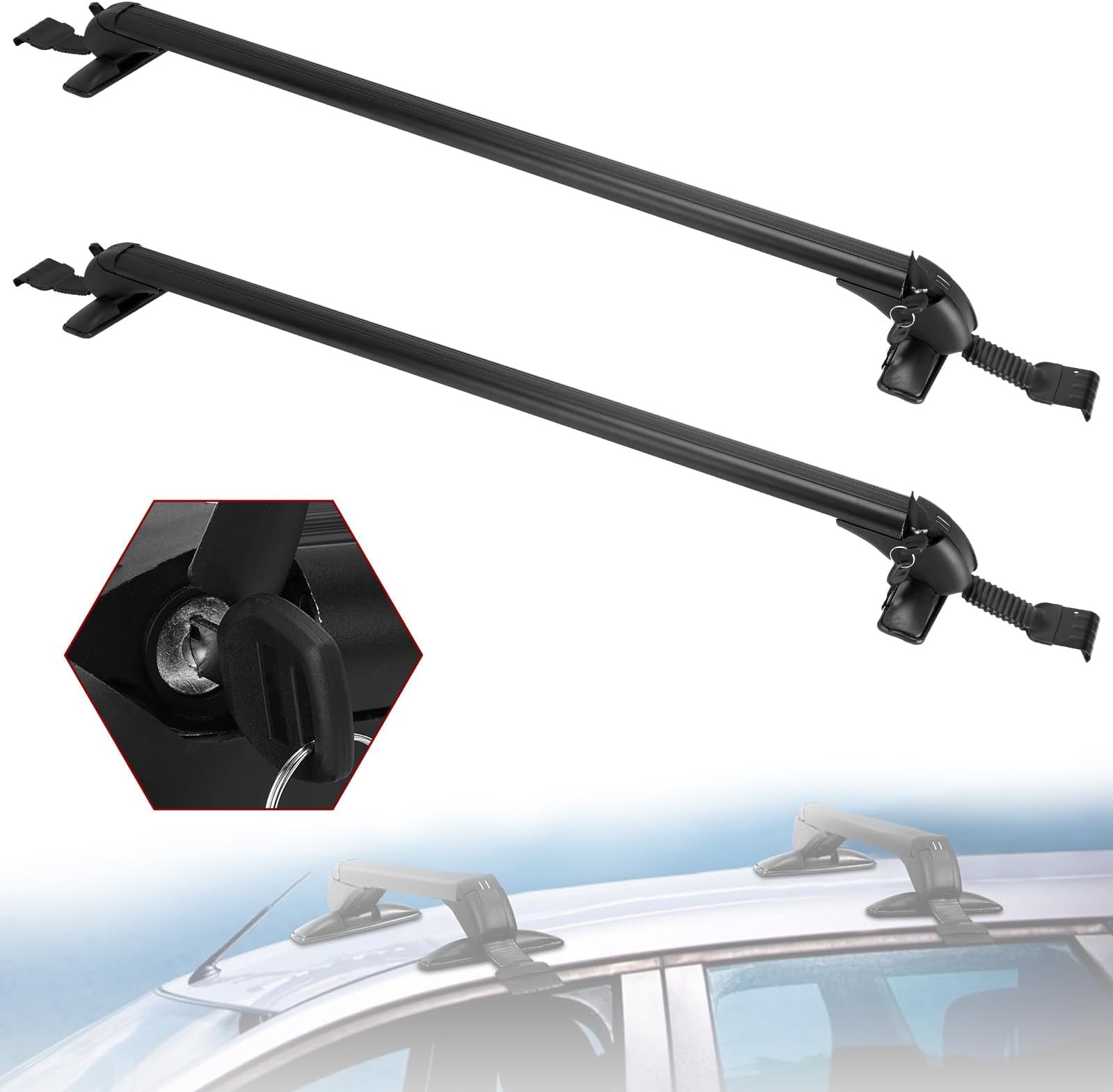 Amazon.com: TEMSONE Max Loading 165lbs Universal Roof Rack Cross Bars ...