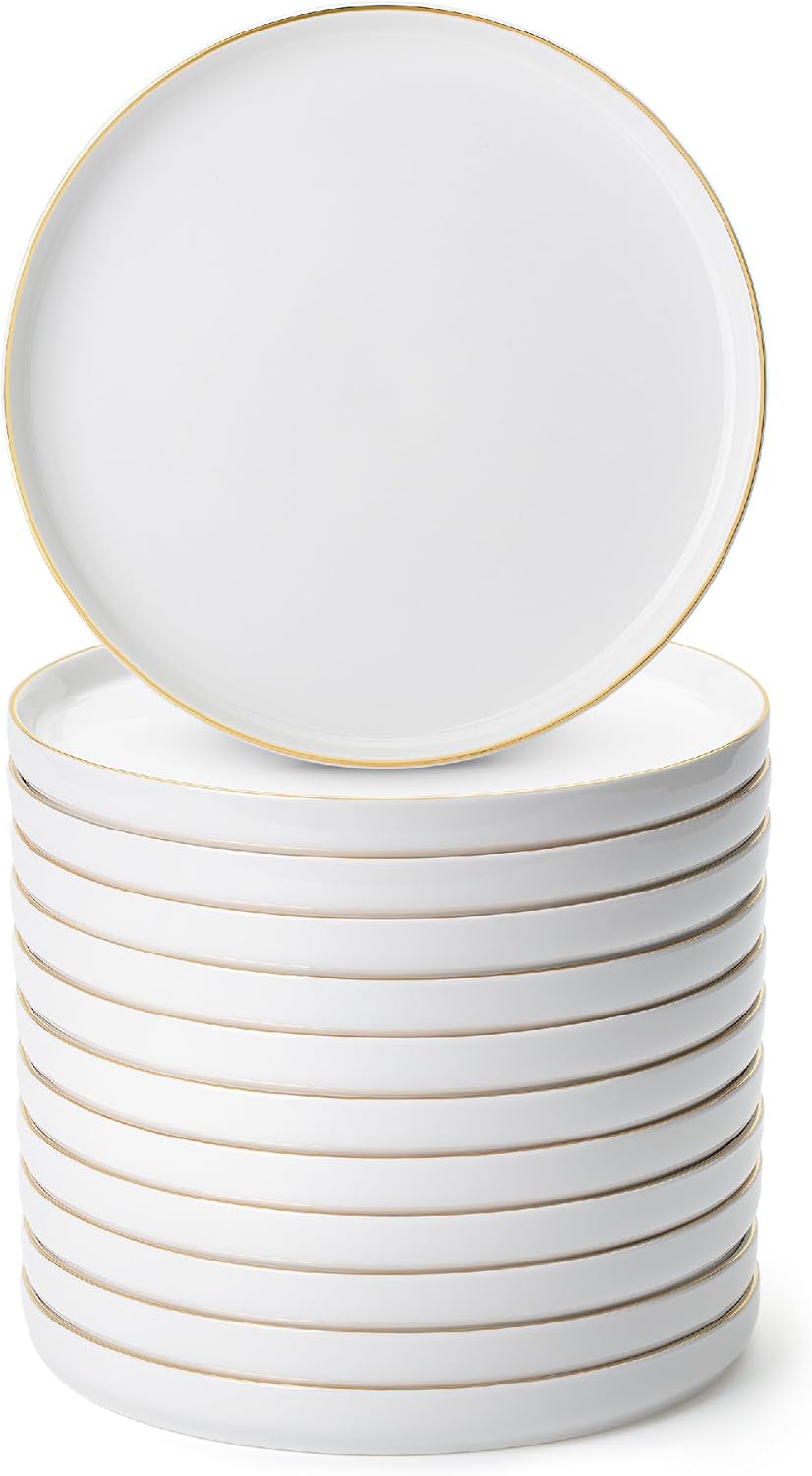 Amazon.com | Brew To A Tea White Dessert Plates, Set of 12, 8" Round ...