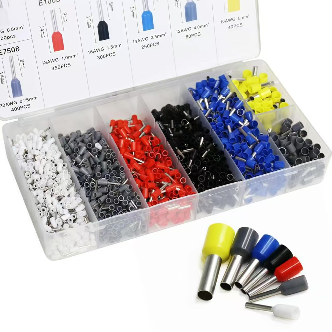 Pastall 1900pcs Wire Ferrules Terminals Kit, AWG 22-10 Wire Insulated ...