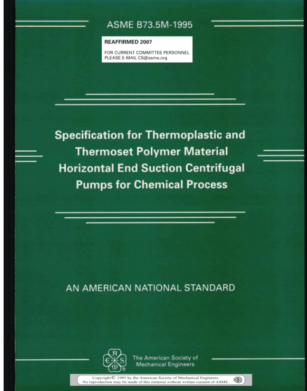 ASME B73.5M-1995: Thermoplastic/Thermoset Polymer Material Horizontal ...