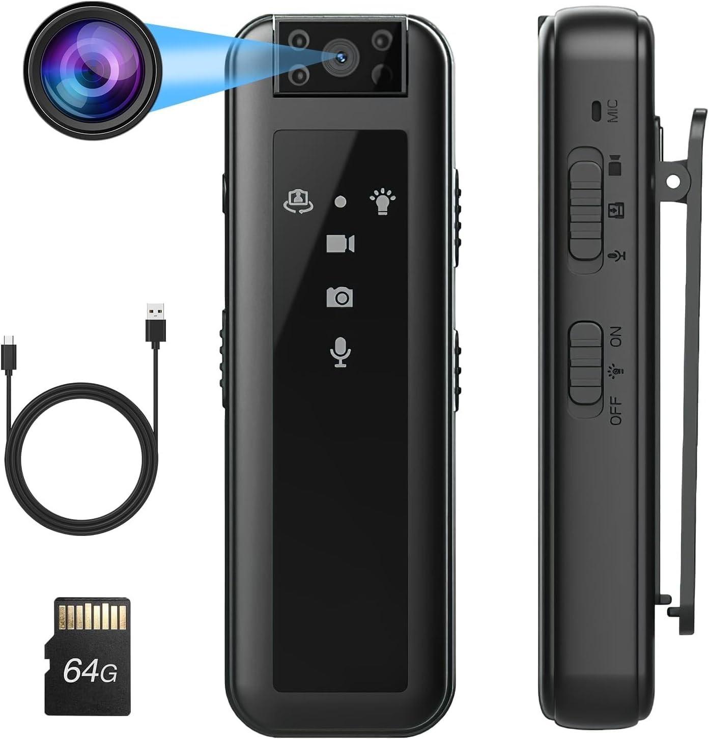 HuuppHip Mini Body Camera with 64GB Memory Card, Portable Body Camera ...
