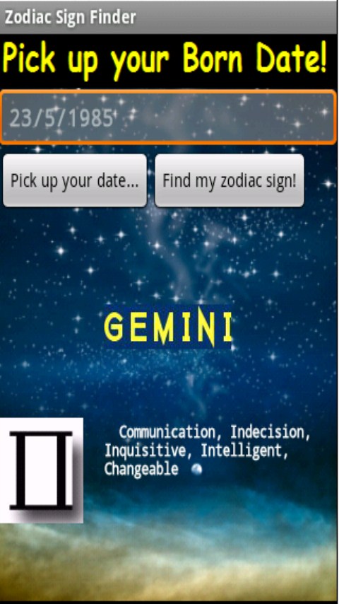 Aplicación Zodiac Sign Finder en Amazon Appstore