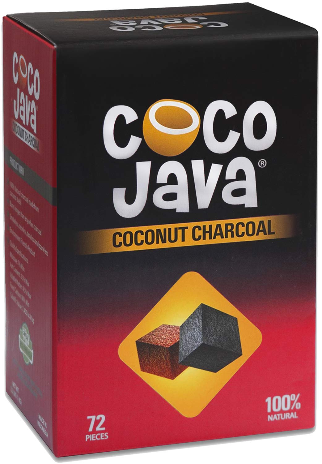 Amazon.com : Coco Java Coconut Charcoal Natural Hookah Coal 72 Pieces ...