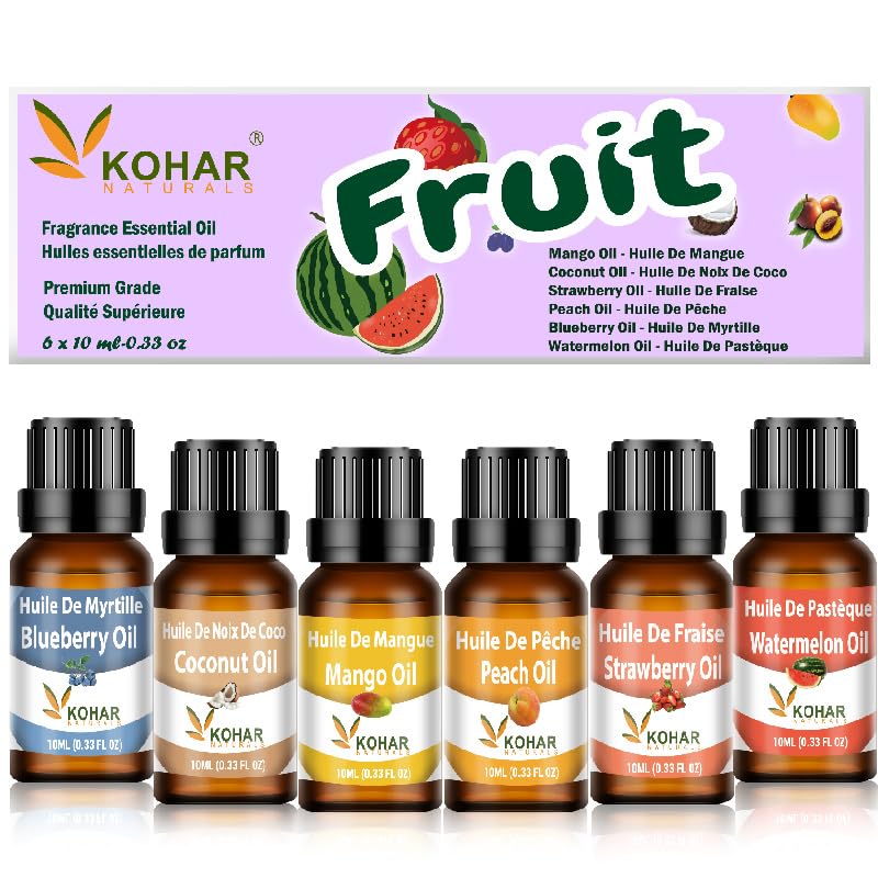 100% Pure Premium Fruit Fragrance Essential Oils Gift Set. Mango, Peach ...