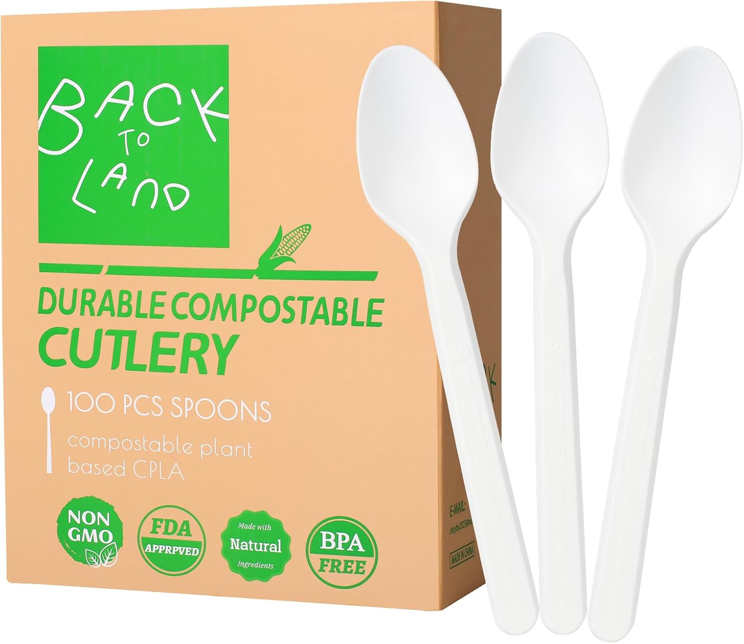 Amazon.com: BACK TO LAND 100% Compostable Disposable Silverware 100pcs ...