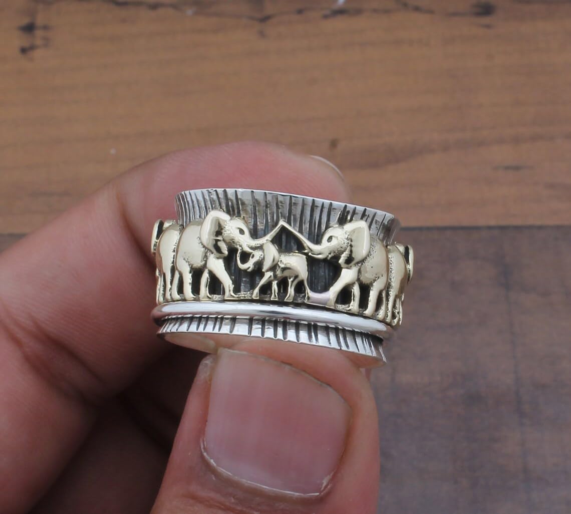 Elephant Spinner Ring, 925 Sterling Silver Spinner Ring, Elephant Wide ...