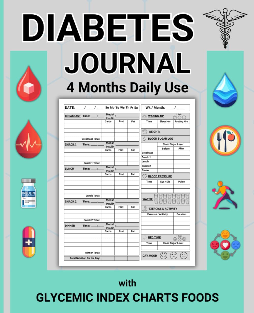 Blood Sugar Log Book: Complete Daily Diabetes Journal to Log Blood ...