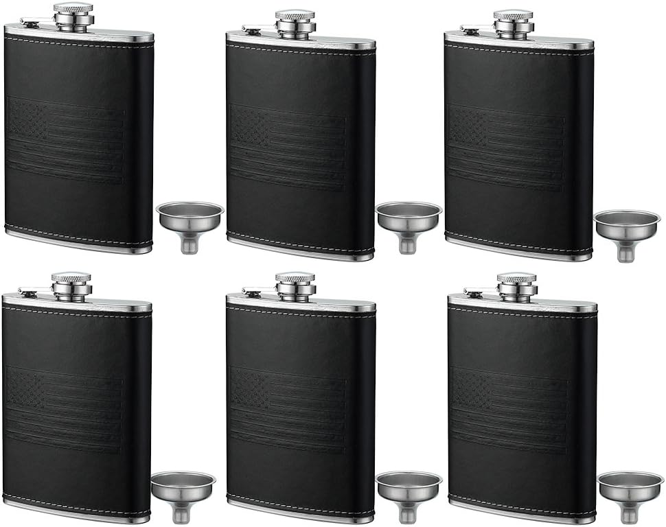 Amazon.com | 6 Pcs 8-Oz. Black American Flag Flask - Soft Touch Cover ...