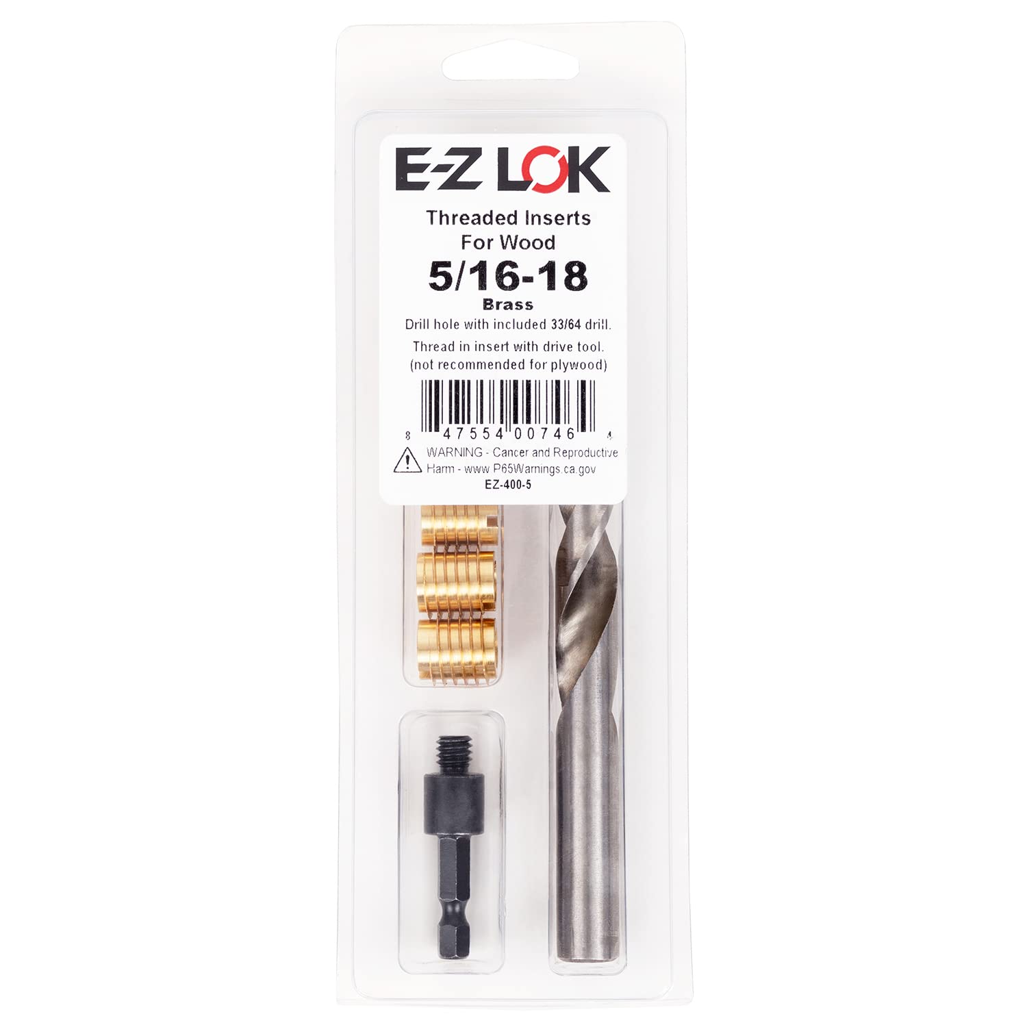 E-Z LOK 400-5 Threaded Inserts for Wood, Installation Kit, Brass ...