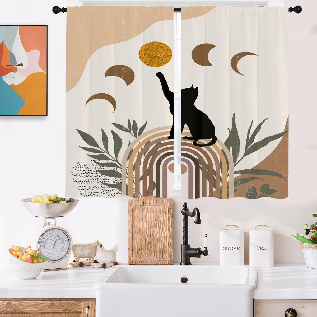Amazon.com: Kikiry Funny Black Cat Kitchen Curtains Mini 27.5'' W x 39 ...