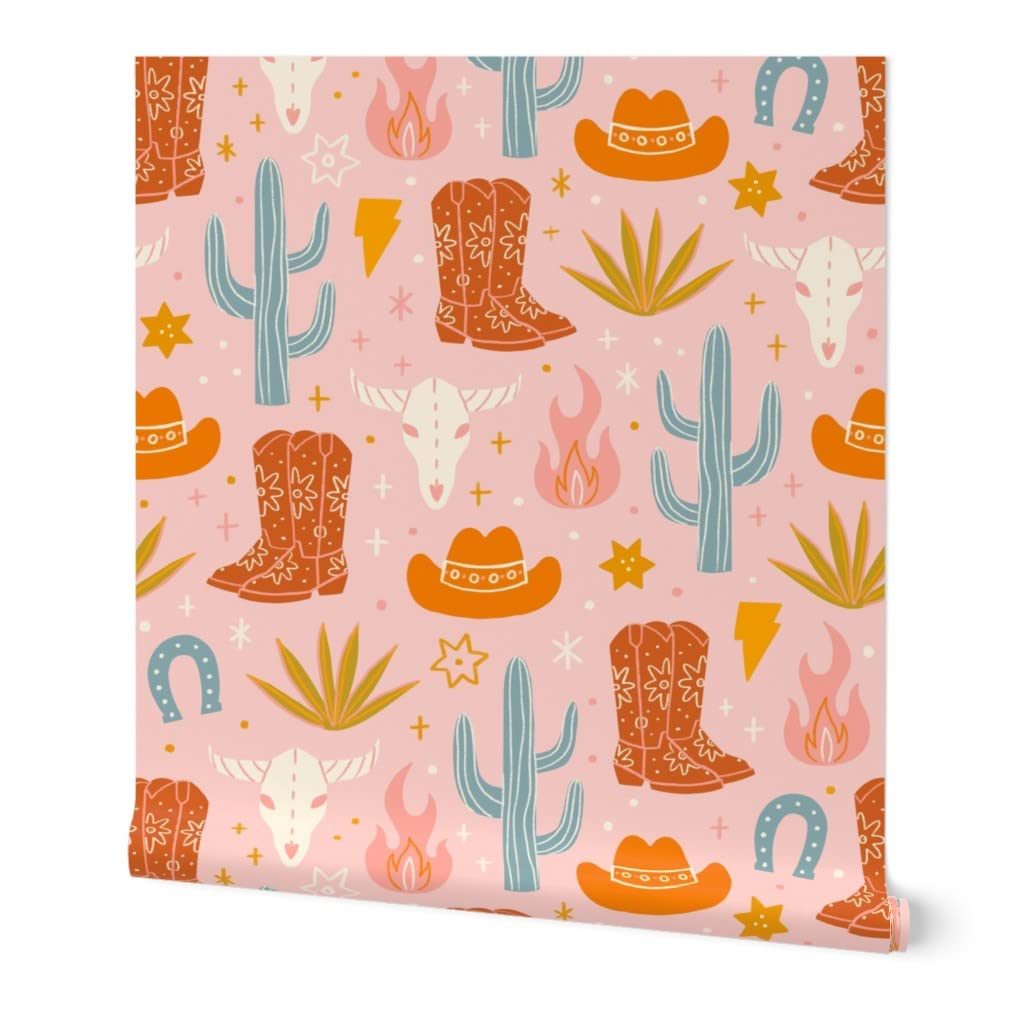 Commercial Grade Wallpaper Swatch - Cowgirl Baby Pink Blue Fire Skull ...