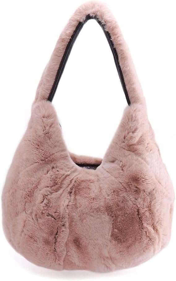 surell - Real Rex Rabbit Fur Shoulder Bag - Fuzzy Tote - Cute Fluffy ...
