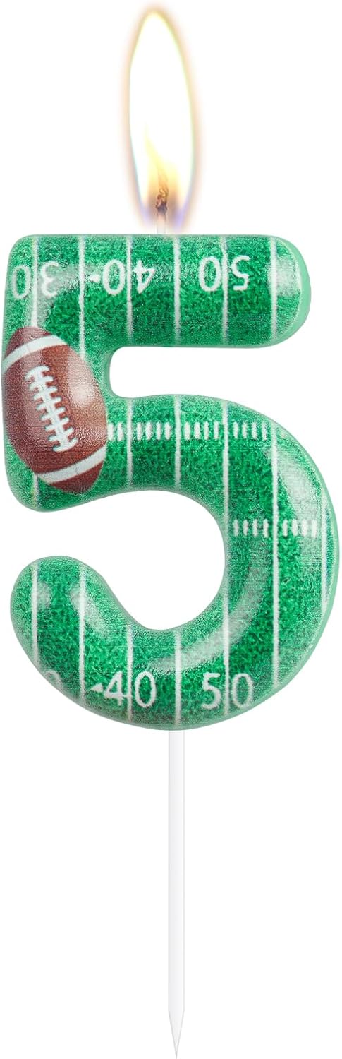 Amazon.com: Hongplus Football 5th Birthday Candles Number 5 Candle Cake ...