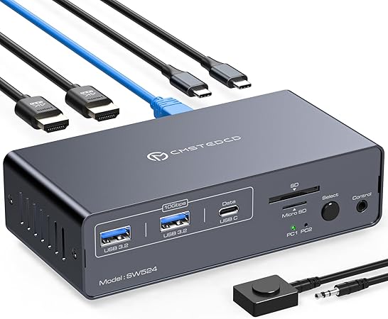 Amazon.com: USB C Thunderbolt 3 KVM Switch for Laptop with Dual HDMI ...