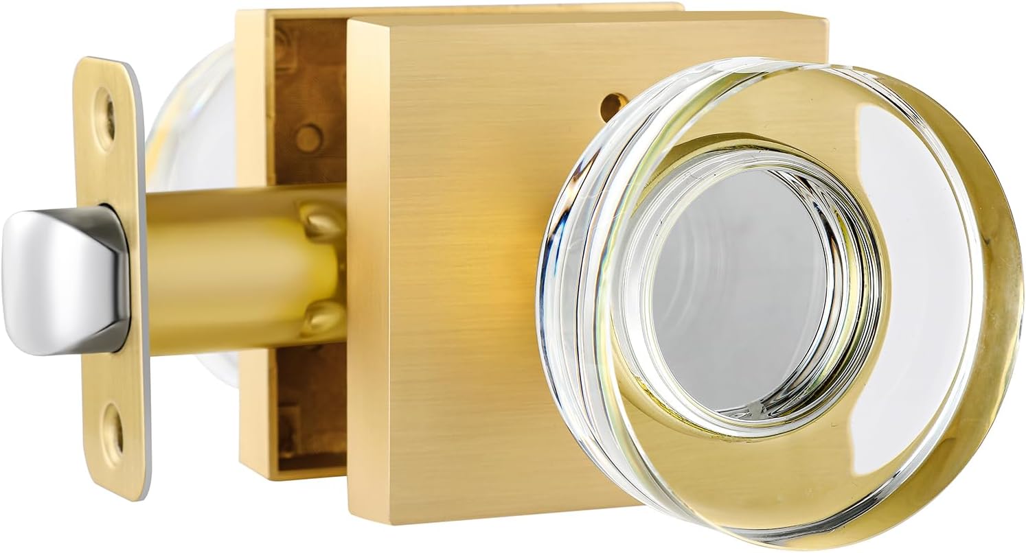 naubea Glass Door Knobs with Lock - Gold & Crystal Interior Privacy Door Knobs for Bathroom ...