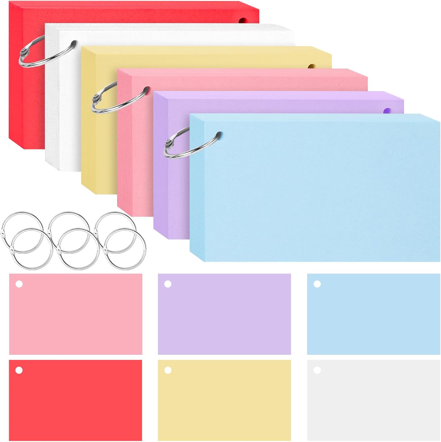 Amazon.com : BOOKNOW 3x5 Colored Index Cards with Ring Blank, 260PCS ...