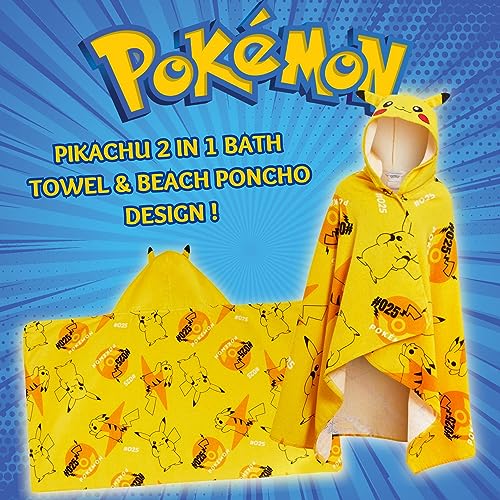 Pikachu Hooded Towel 100% Cotton Kids 3D Ears Dress Up Pikachu Poncho ...