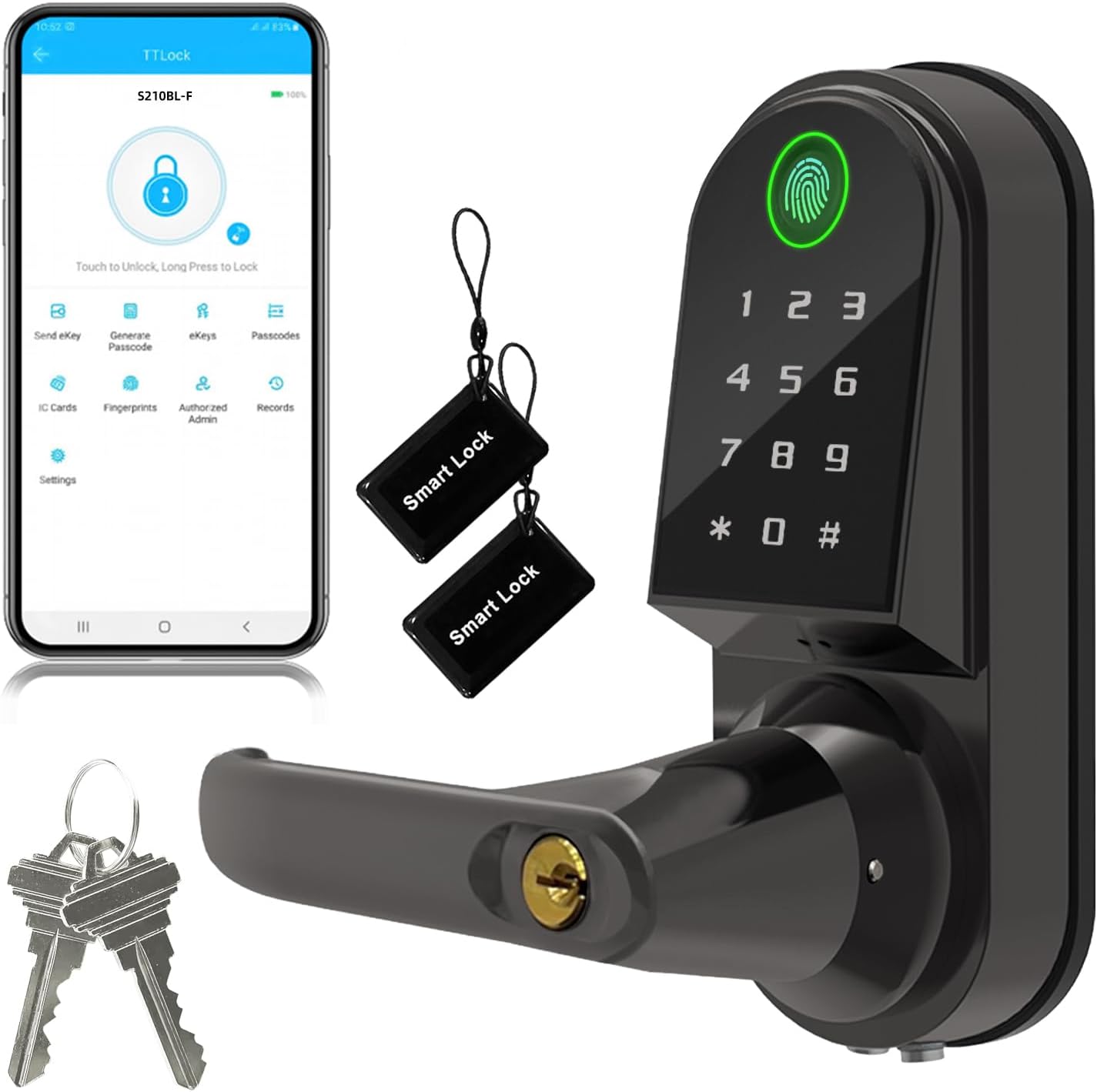 Keyless Entry Door Lock with Handle,Smart Keypad Door Lock,Fingerprint ...