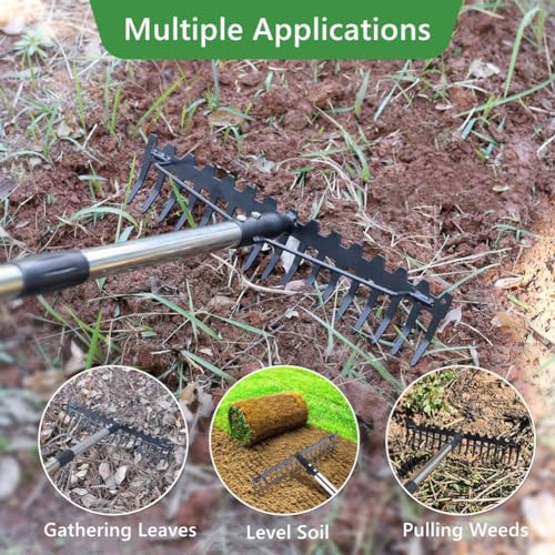 QZTODO Metal Rake Heavy Duty, 63-Inch Garden Bow Rakes for Leaves Lawns ...