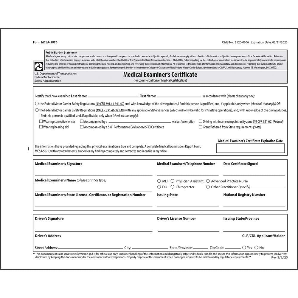 Amazon.com: DOT FMCSA Medical Examiner Certificate 10 Pack, 4.25" x 5. ...
