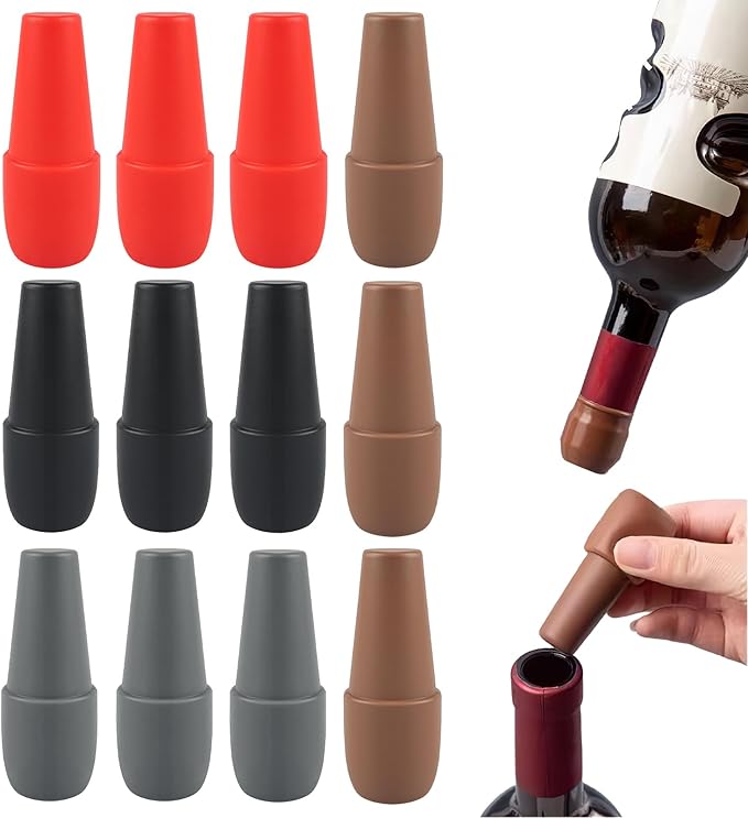 Amazon.com: 12 Pcs Silicone Wine Stoppers for Bottles, Reusable ...