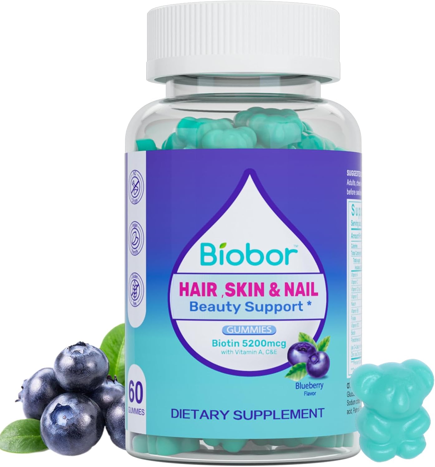 Amazon.com: Biobor Hair Skin and Nails Vitamins Gummies,5200 mcg Biotin Vegan Chewable ...