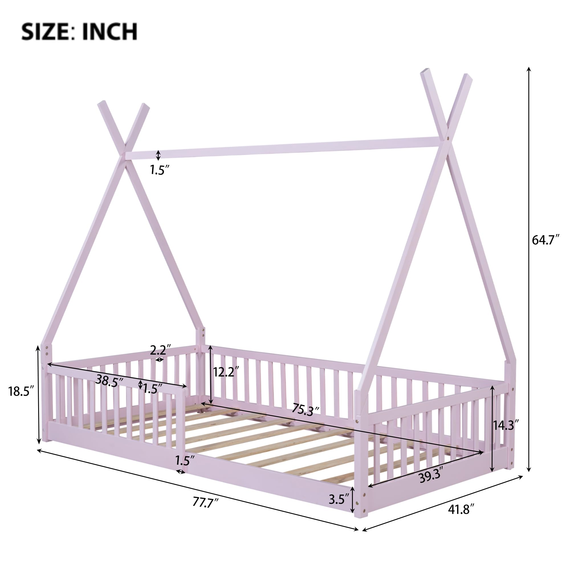 Snapklik.com : Merax Twin Size House Platform Frames Bed Floor Bed