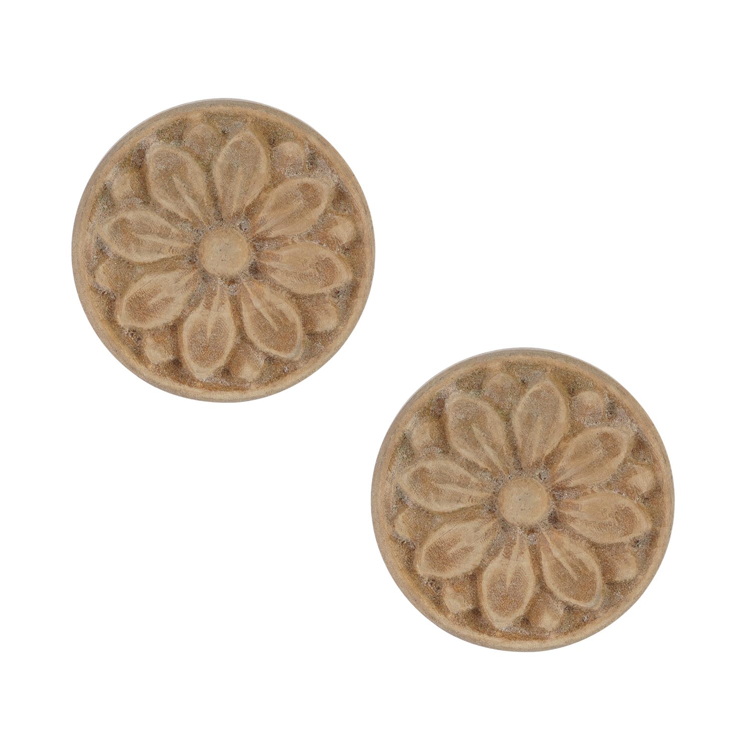 SOFFEE DESIGN 2pcs Wood Carved Flower Knobs, Decorative Bohemian Style ...