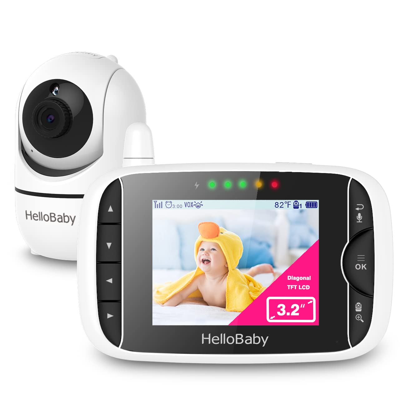 Hello Baby Wireless Baby Monitor with Camera and Audio,3.2’Screen, 2 ...