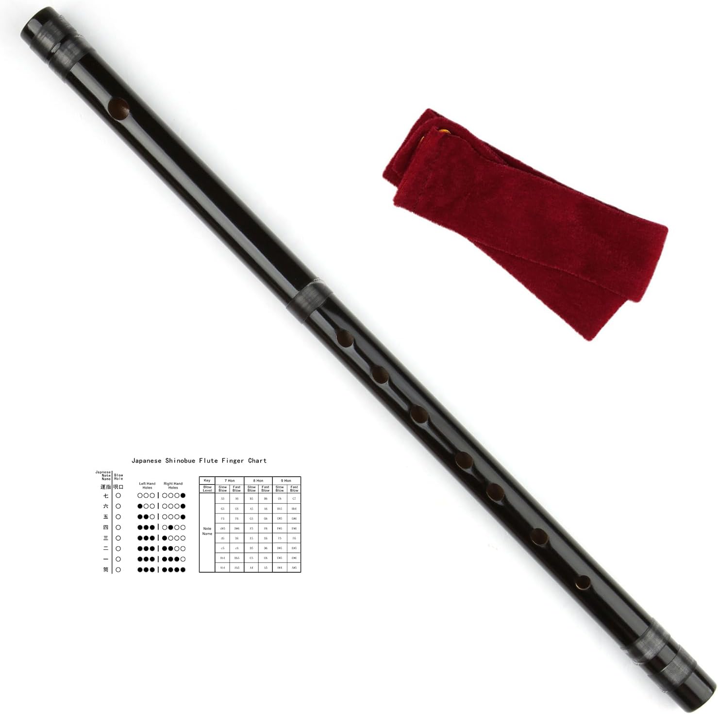 Amazon.com: Japanese Shinobue Flute 7/8 Hon Handmade Bamboo Flute ...