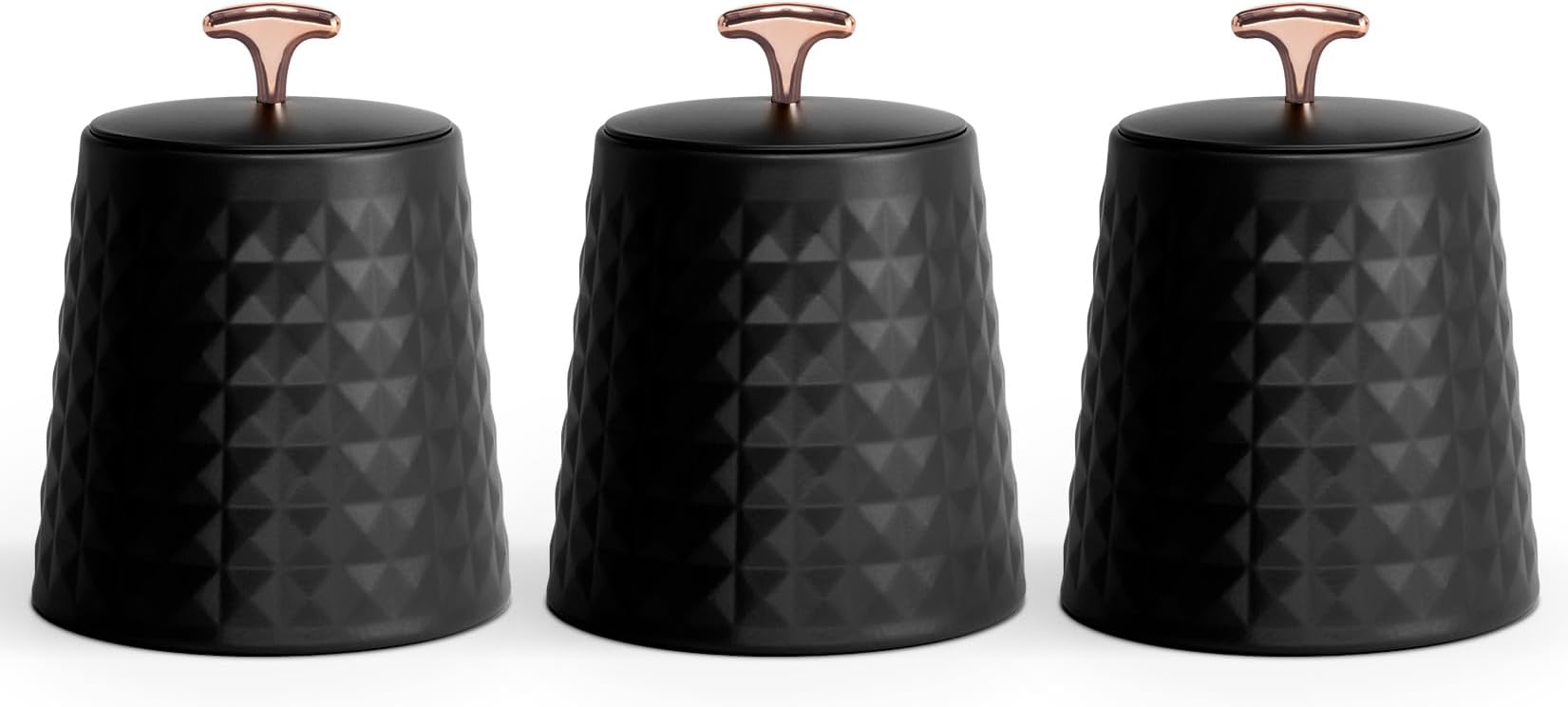 Black & Copper Metal Tea Coffee Sugar Storage Canister Set Jar Pots ...