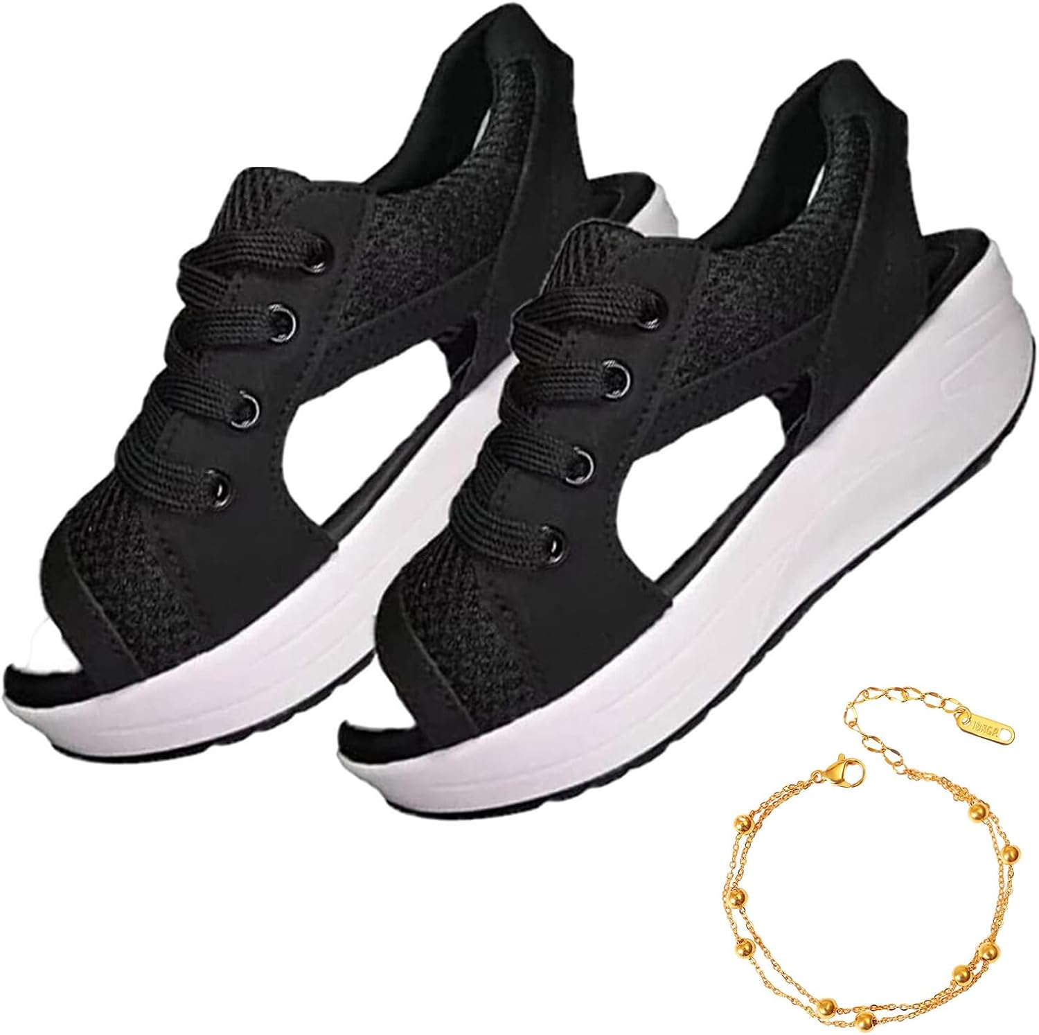 Amazon.com | BLUYELL Contrast Paneled Cutout Lace-up Muffin Sandals ...