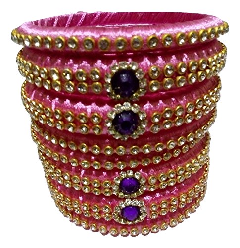 Silk Thread Bangles - Baby Pink Bangle Set with Grand Storne work (8 ...