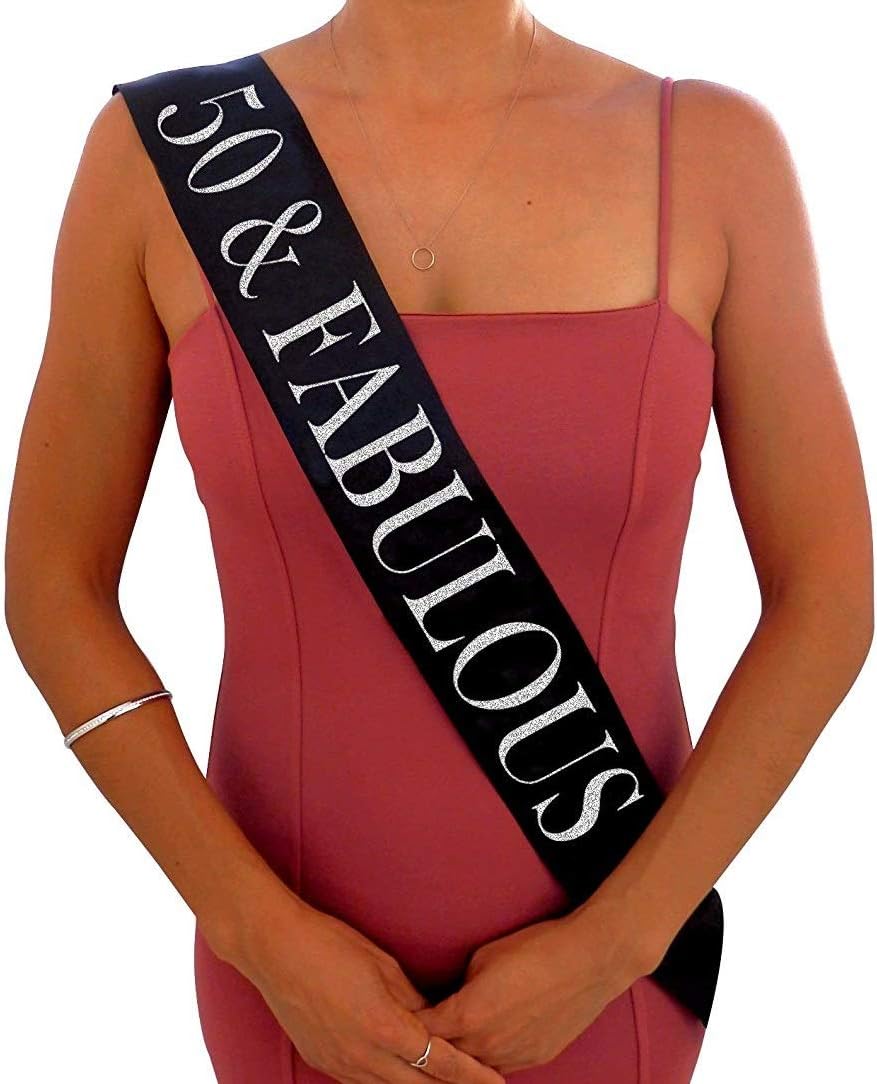 Buy 50 Fabulous Black Glitter Satin Sash Happy 50th Birthday Party buy-50-fabulous-black-glitter-satin-sash-happy-50th-birthday-party