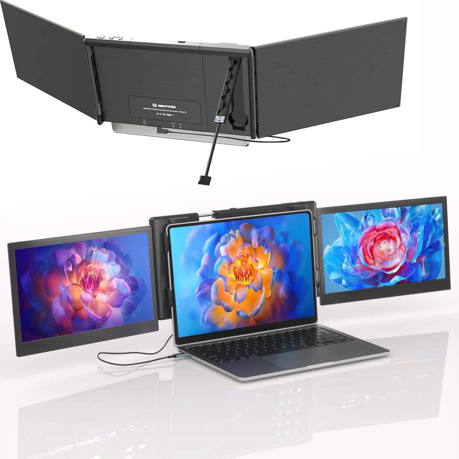 Amazon.com: Maxfree T2 13.3" Triple Portable Monitor for Laptop - Dual ...