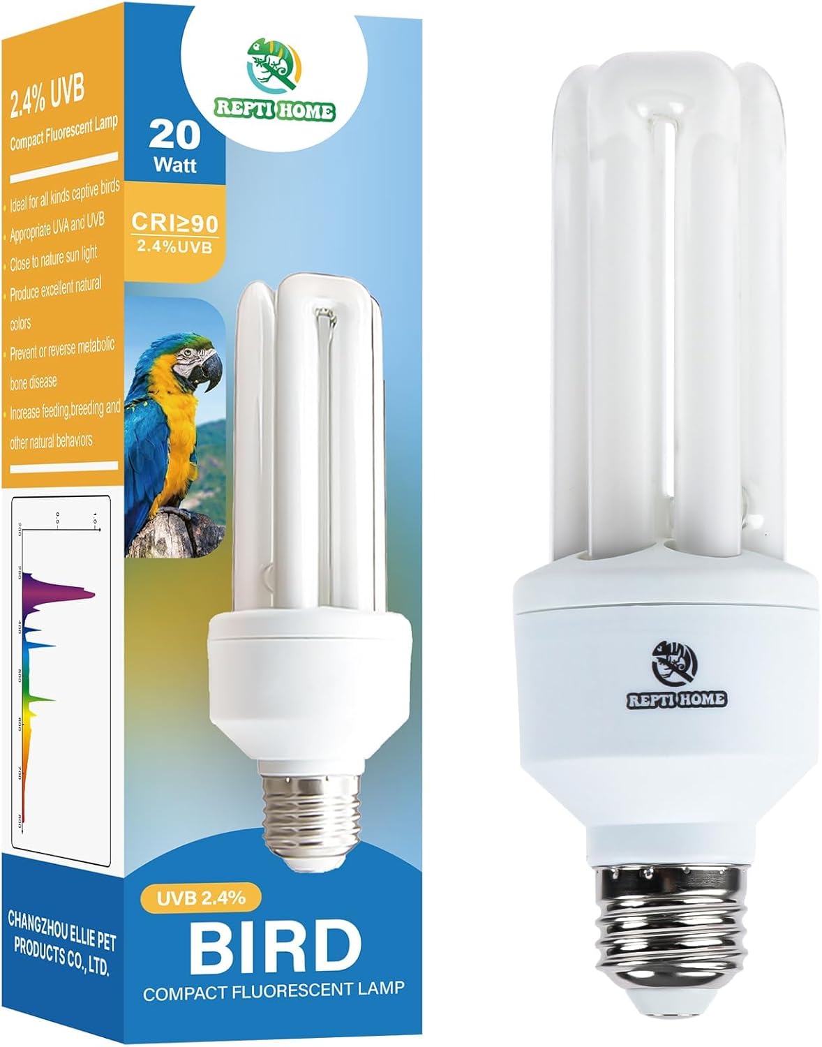 REPTI HOME UVA UVB Light Bulb for Birds, 2.4% UVB Bird Light 20W ...