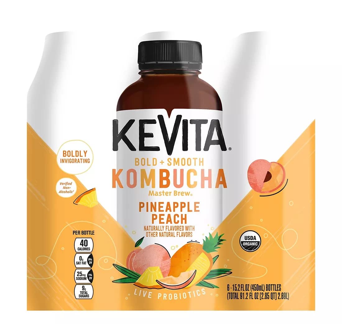 Amazon.com : KeVita Pineapple Peach Master Brew Kombucha Non-Alcoholic ...