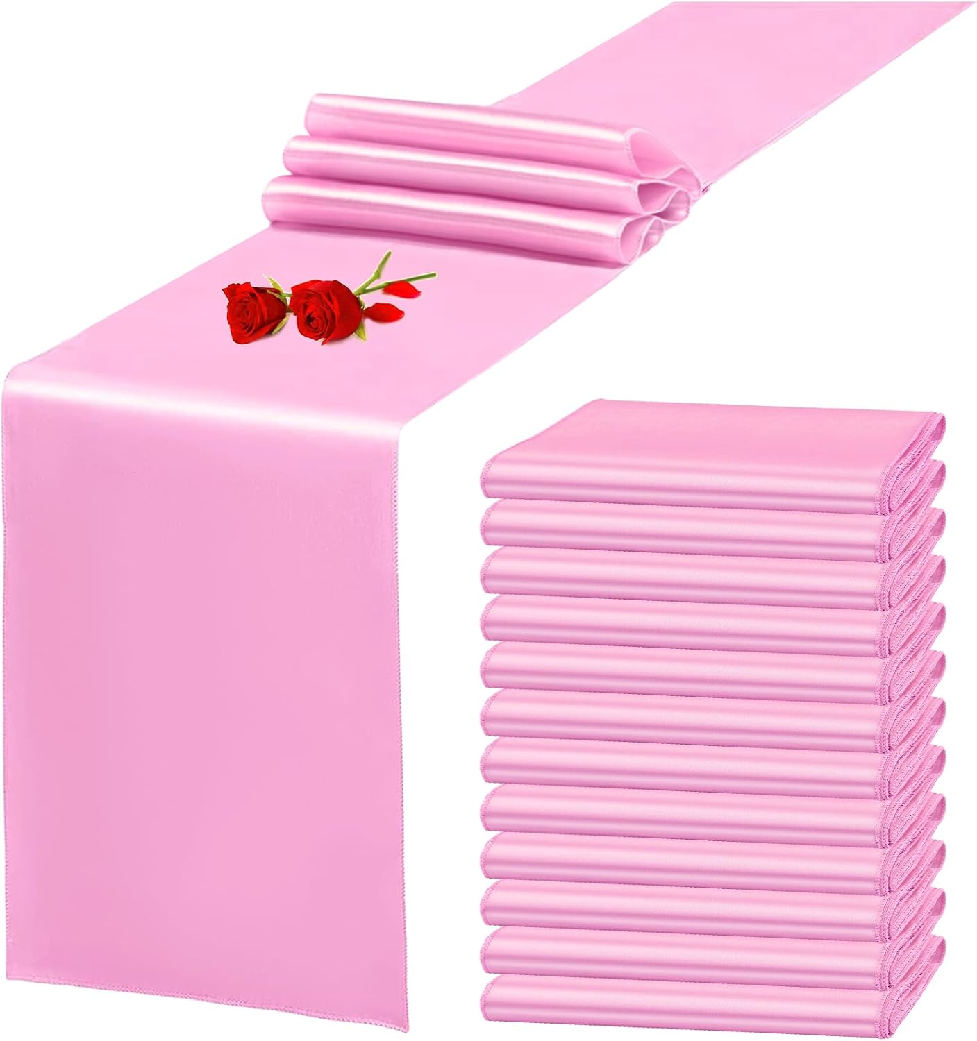 Amazon.com: 12 Pack Pink Satin Table Runner 12 x 108 Inch Long Premium ...