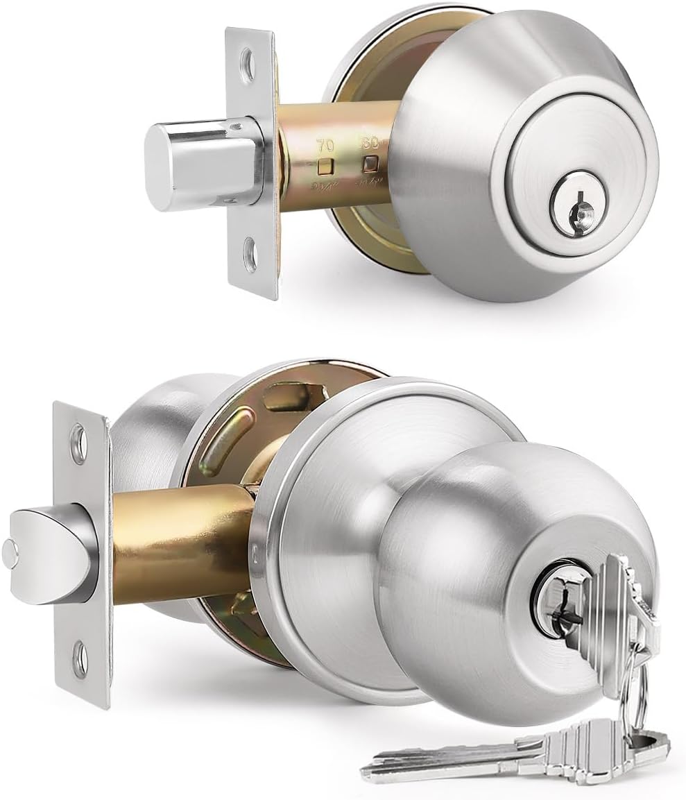 Brotima 1 Pack Keyed Entry Door Knob and Single Cylinder Deadbolt ...