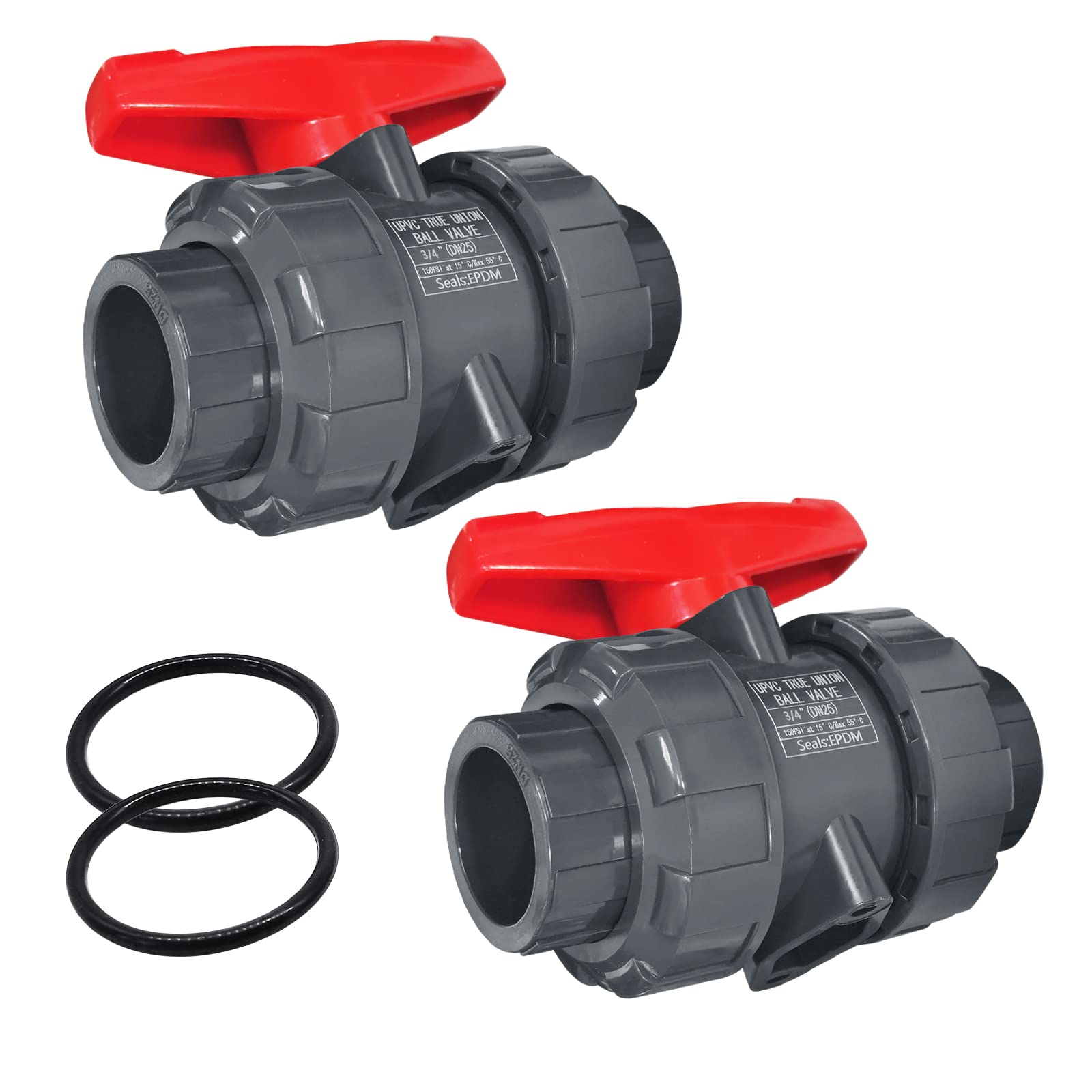 Snapklik.com : 2PCS PVC Union Ball Valve, 3/4" Inch (DN20) True Union Full Flow Ball Valve